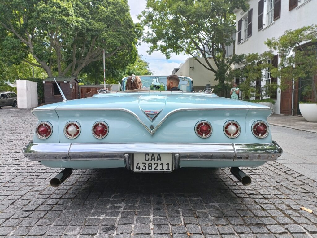1961 Chevrolet Impala V8 Convertible Powder Blue/White - Faureal Car Hire